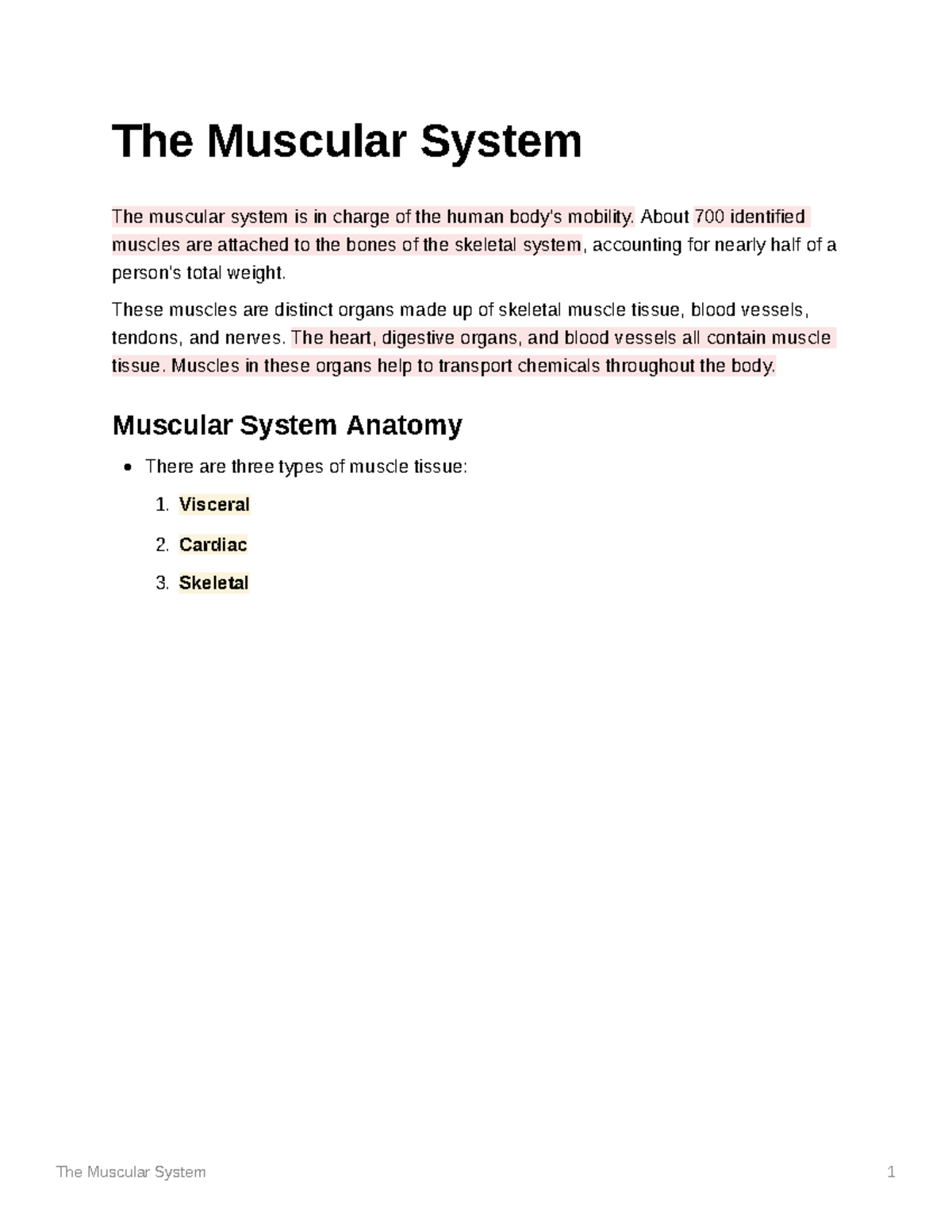 The Muscular System - Lecture notes 3 - The Muscular System The ...