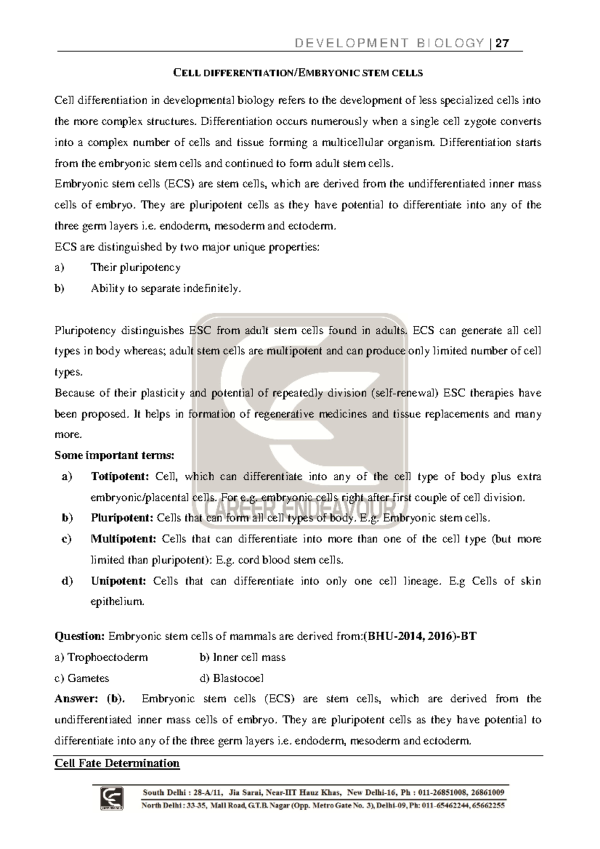 Development- Biology - CELL DIFFERENTIATION/EMBRYONIC STEM CELLS Cell ...