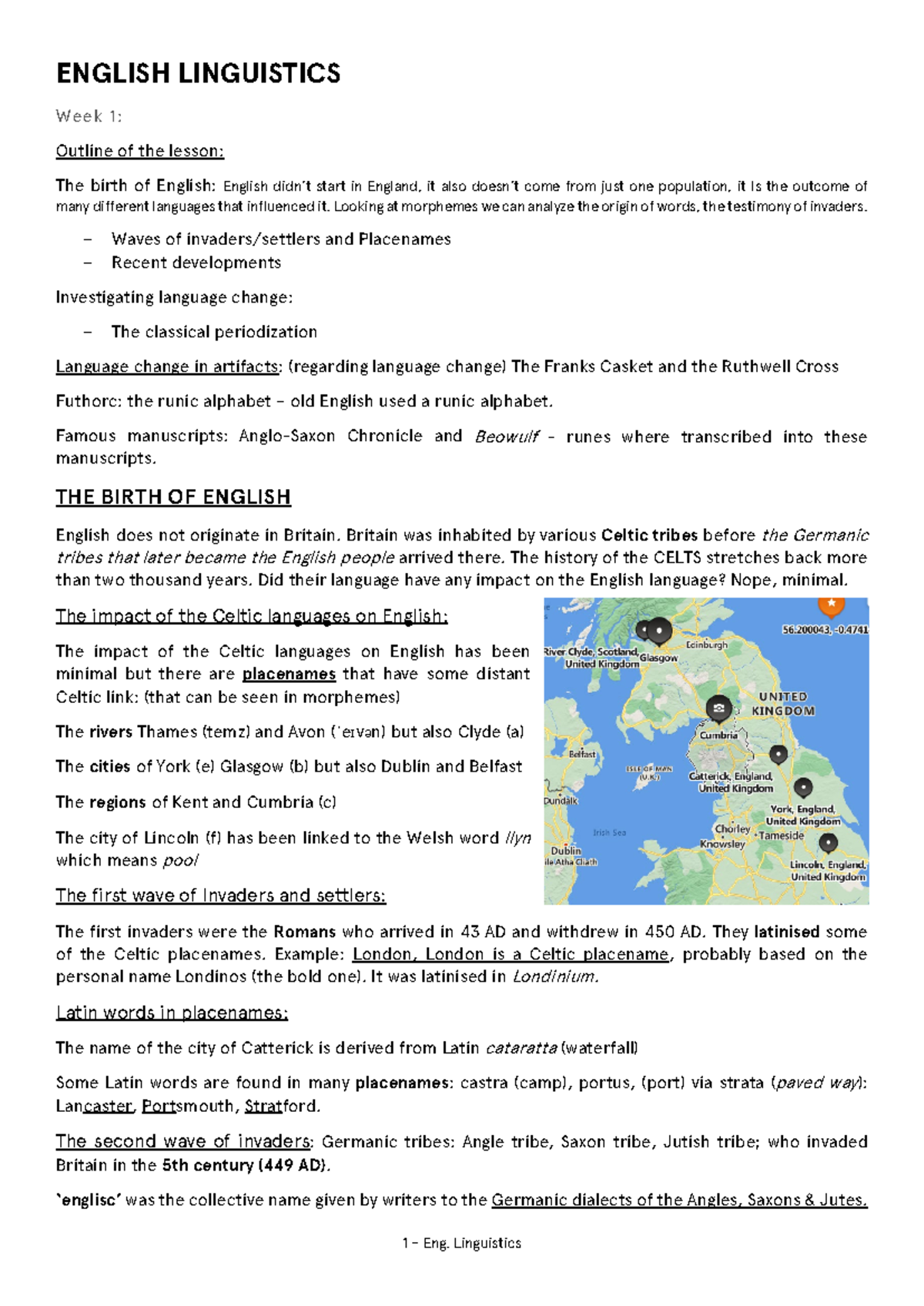 English Linguistics Notes - ENGLISH LINGUISTICS Week 1: Outline of the ...