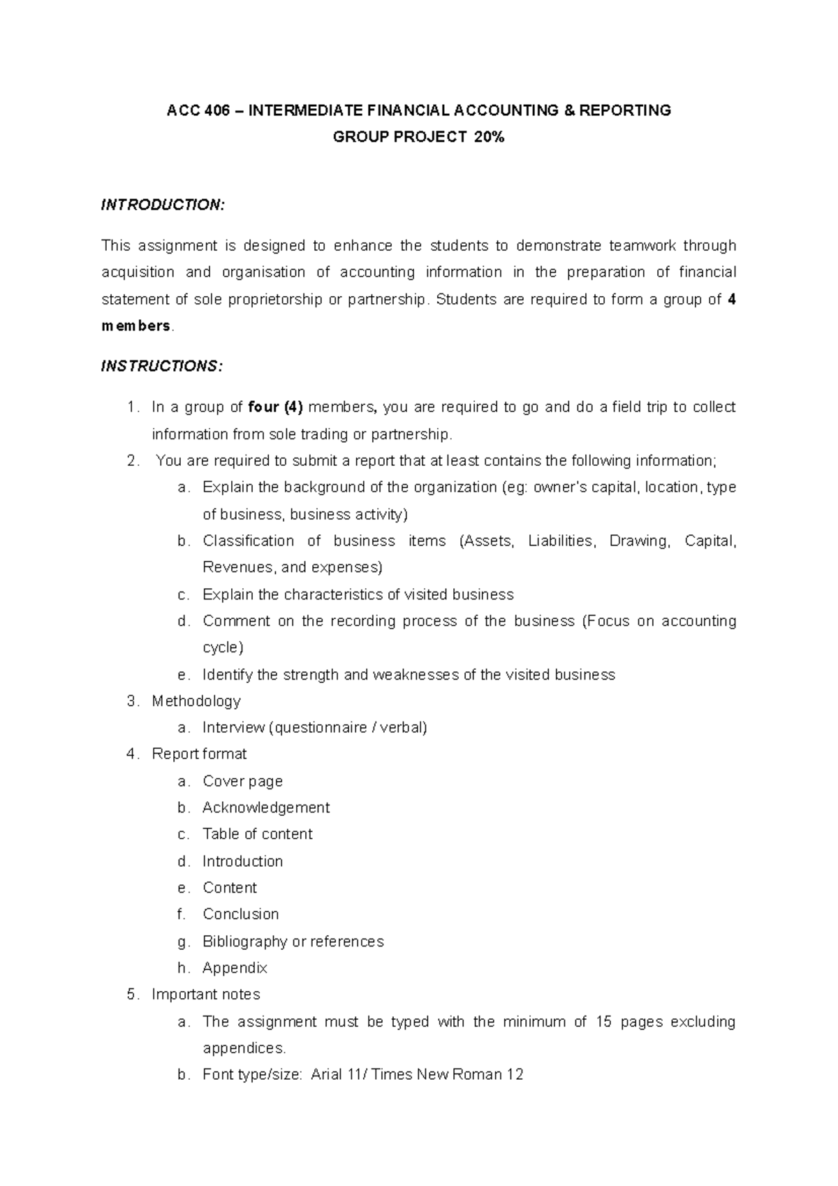 Group Project SEPT 2017 - ACC 406 – INTERMEDIATE FINANCIAL ACCOUNTING ...
