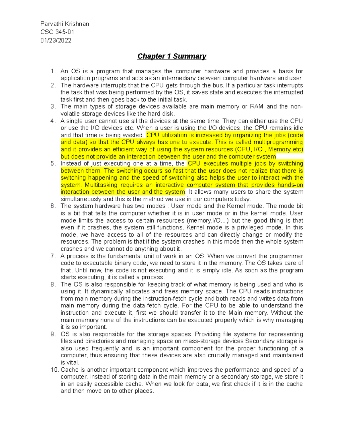 Chap-1 OS - Gives a summary of the topics from the book and course ...