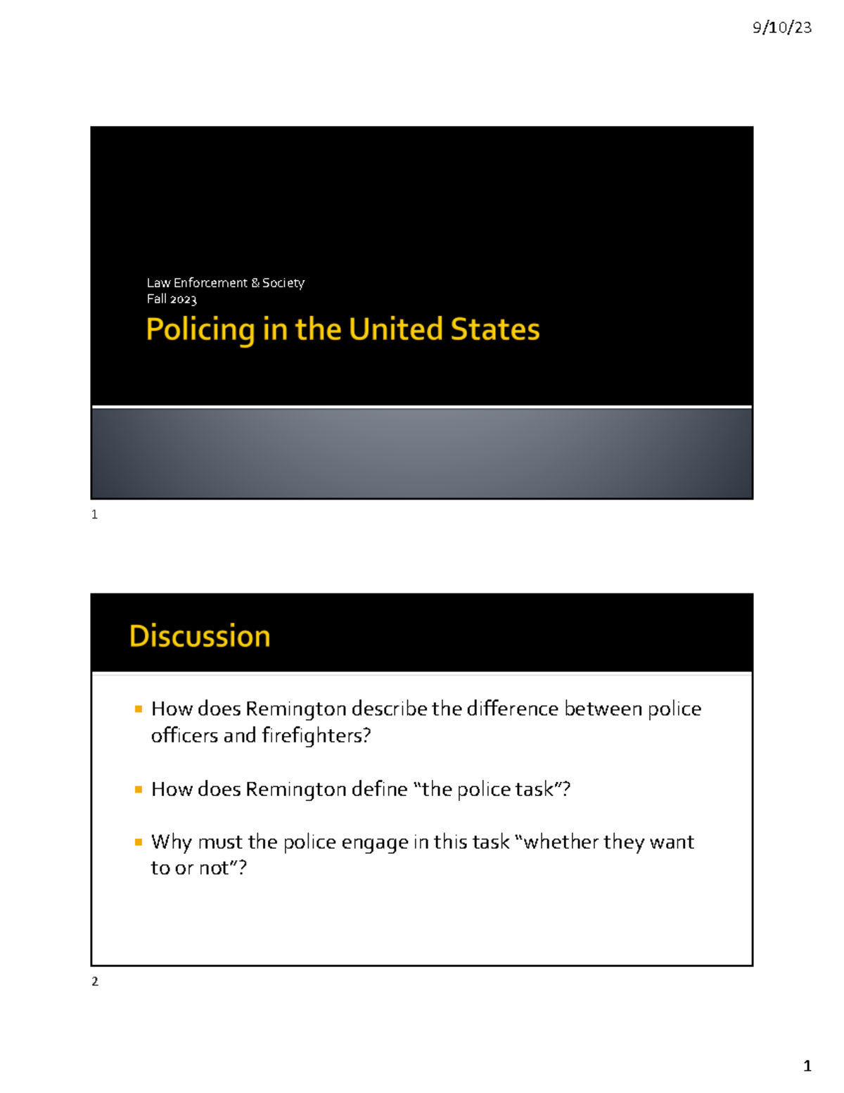 Policing in the United States - Law Enforcement & Society Fall 2023 1 ...