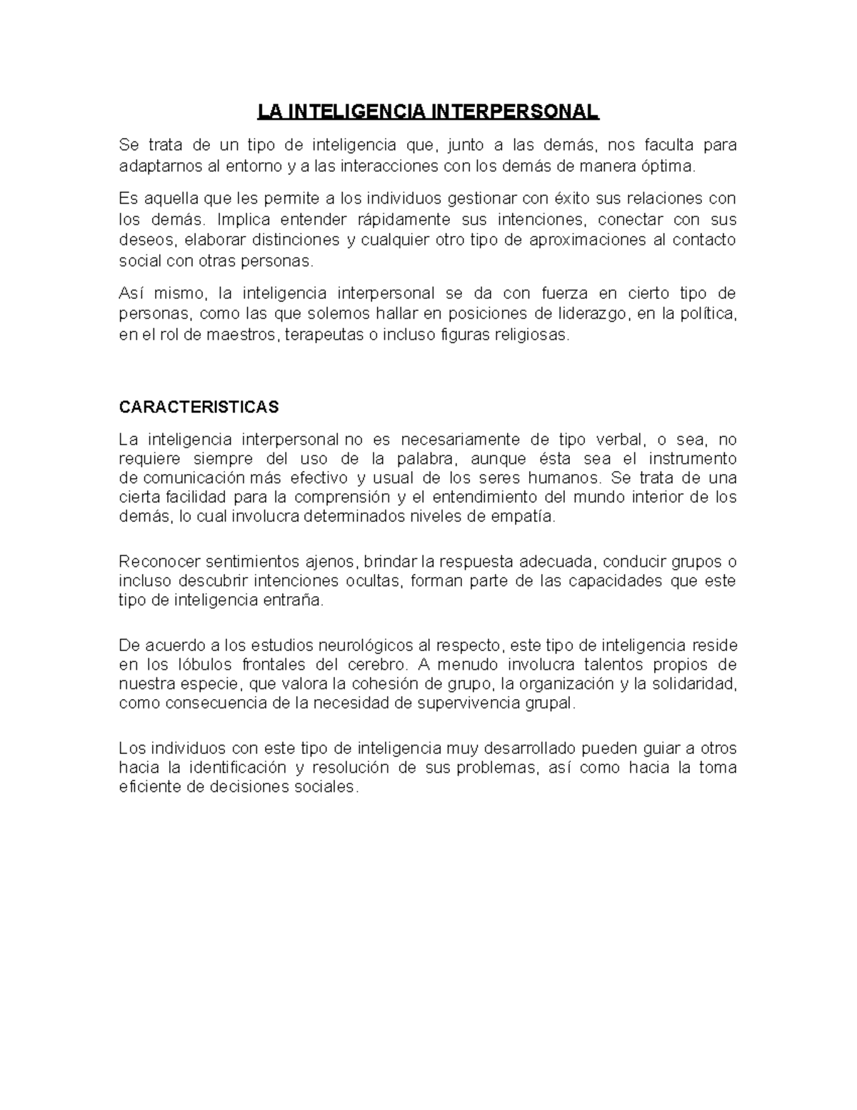 LA Inteligencia Interpersonal - LA INTELIGENCIA INTERPERSONAL Se trata ...