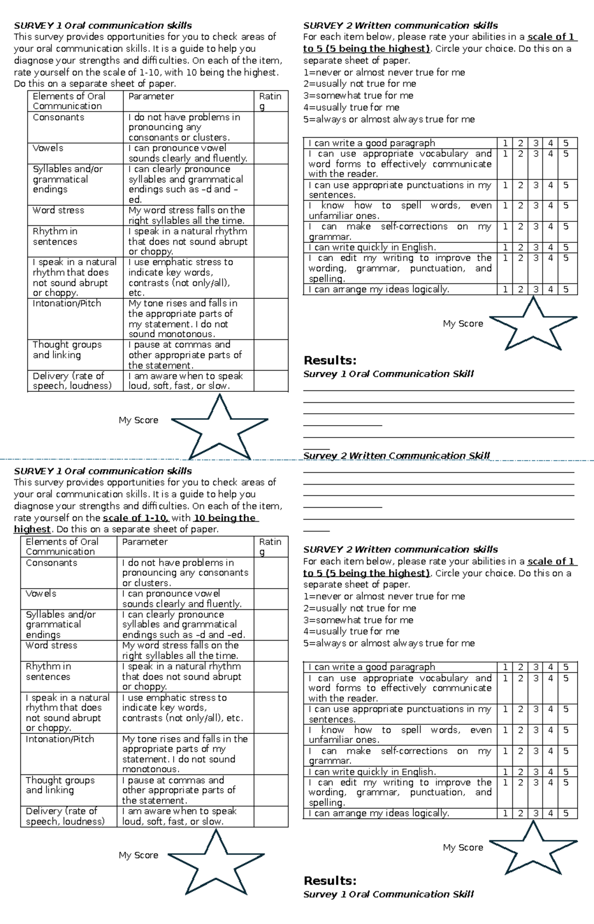 Survey 1 Oral communication skills Module 3 CCS10 - SURVEY 1 Oral ...