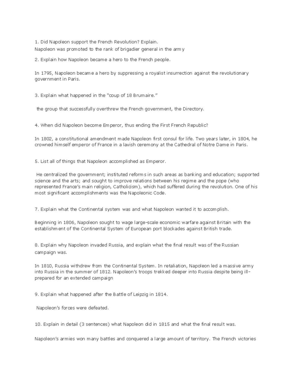 History Exam Sample - Help with Exam - Did Napoleon support the French ...