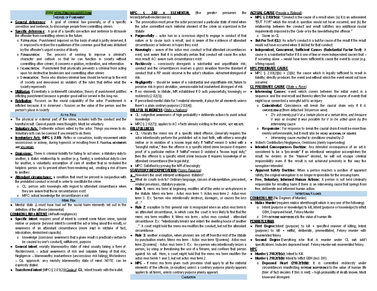 Crim Law One Pg - Criminal Law final exam study notes - JOIN: HTTPS ...