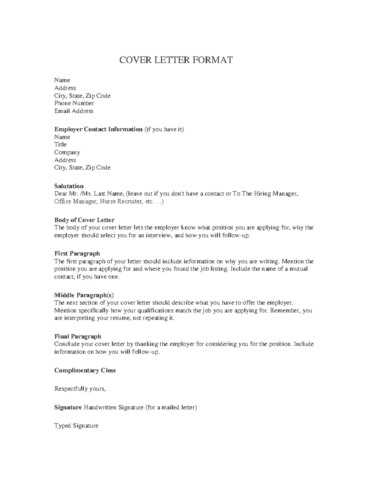 Cover Letter Format - COVER LETTER FORMAT Name Address City, State, Zip ...