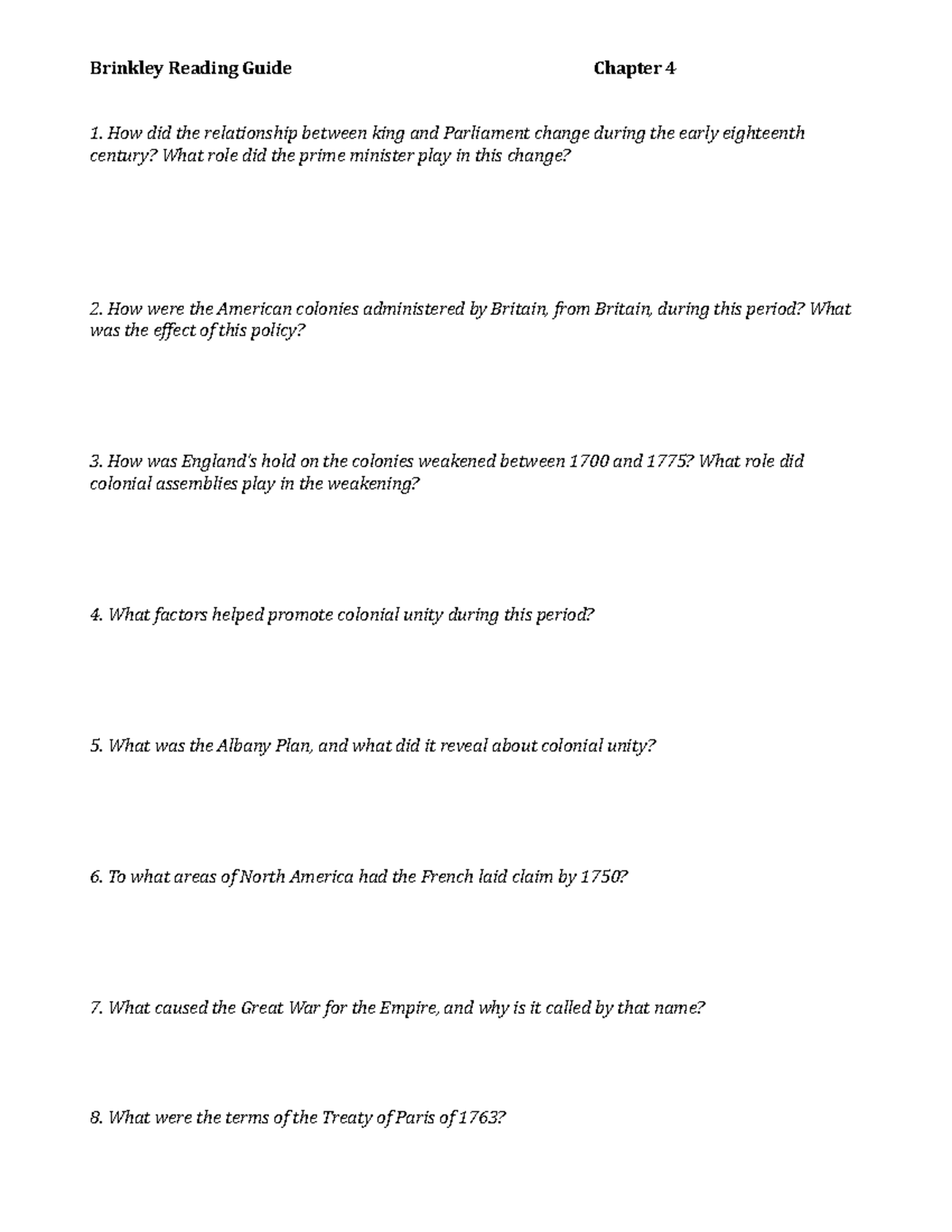 chapter notes 123 - Brinkley Reading Guide Chapter 4 How did the ...