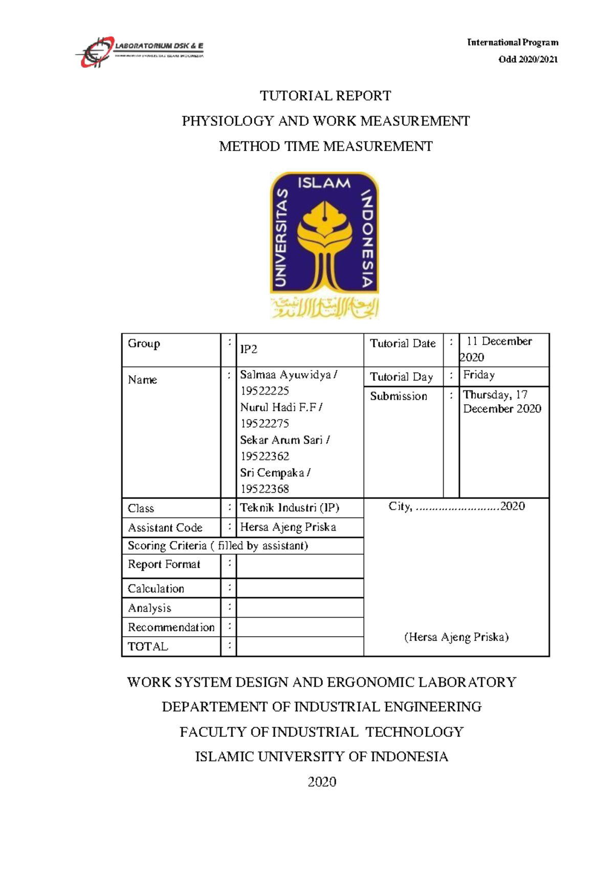 IP2 Report OF Method TIME Measurement - Odd 2020/ TUTORIAL REPORT ...