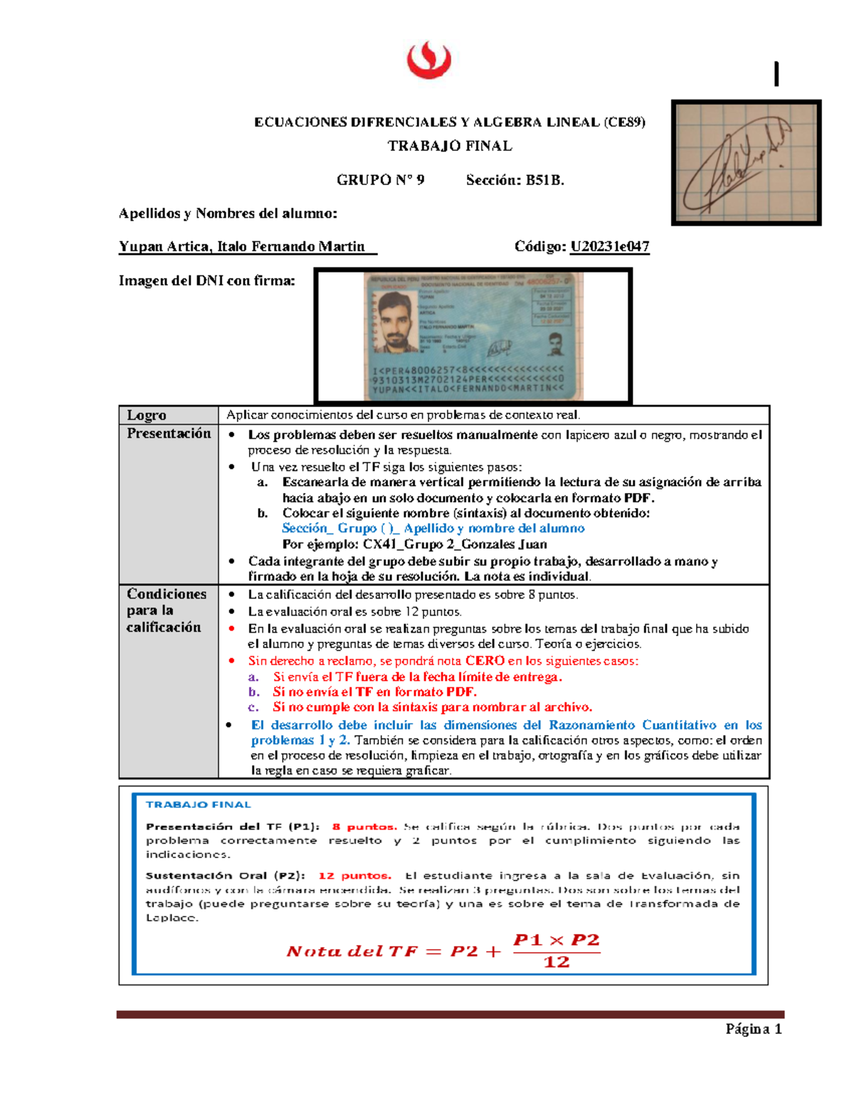 B51B Grupo ( 9) Yupan Artica - ECUACIONES DIFRENCIALES Y ALGEBRA LINEAL ...