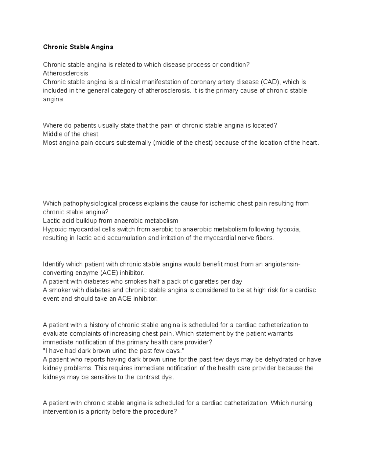 Chronic Stable Angina - Notes and questions from text book. - Chronic ...