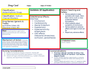Drug card week one 2:3 - Drug cards - Drug Card Name ...