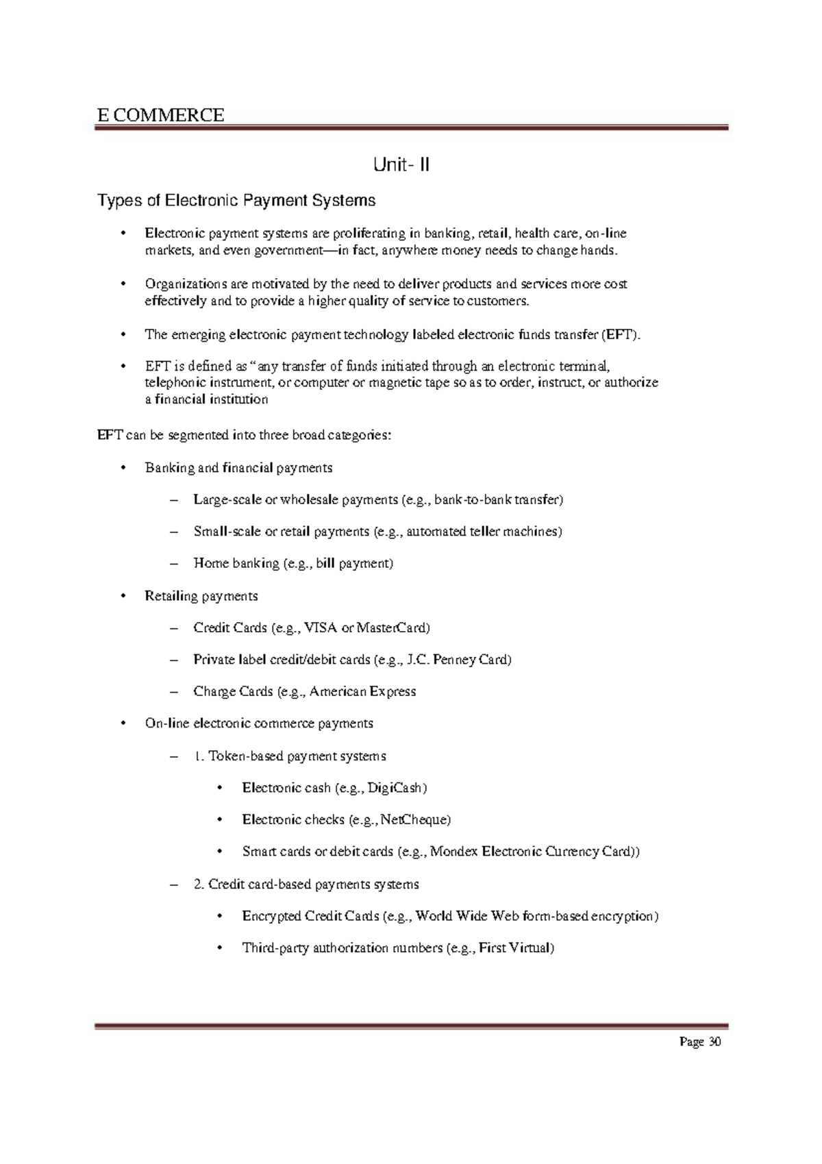 E-Commerce Unit 2 - Unit- II Types of Electronic Payment Systems Electronic payment systems are ...