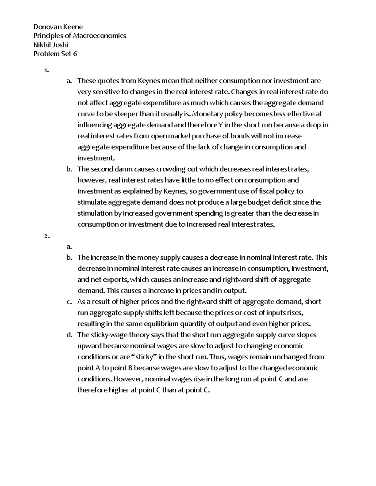 Problem Set 6 Solutions - Donovan Keene Principles of Macroeconomics ...