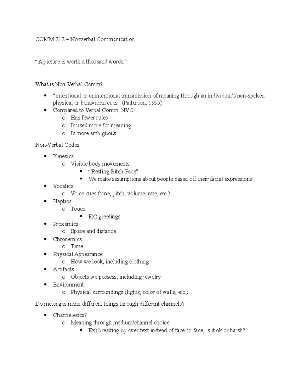 Non Verbal Comm - COMM 212 – Nonverbal Communication “A picture is ...