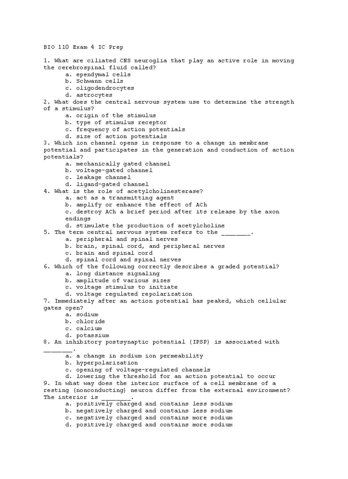 BIO 110 Exam 4 IC Prep - anatomy practice questions - BIO 110 Exam 4 IC ...