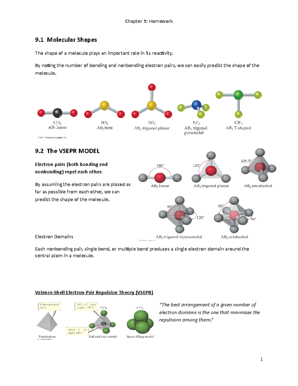 Chapter 9 student - use it - 9 Molecular Shapes The shape of a molecule ...