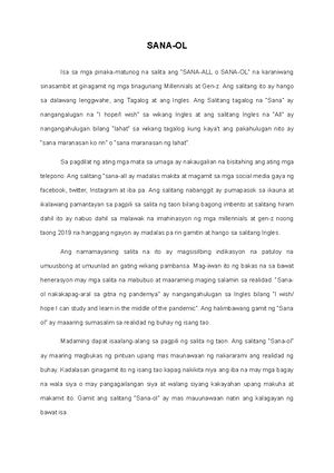 Paksang Diwa - NOTES - Paksang Diwa Ang paksang diwa na napapaloob sa ...