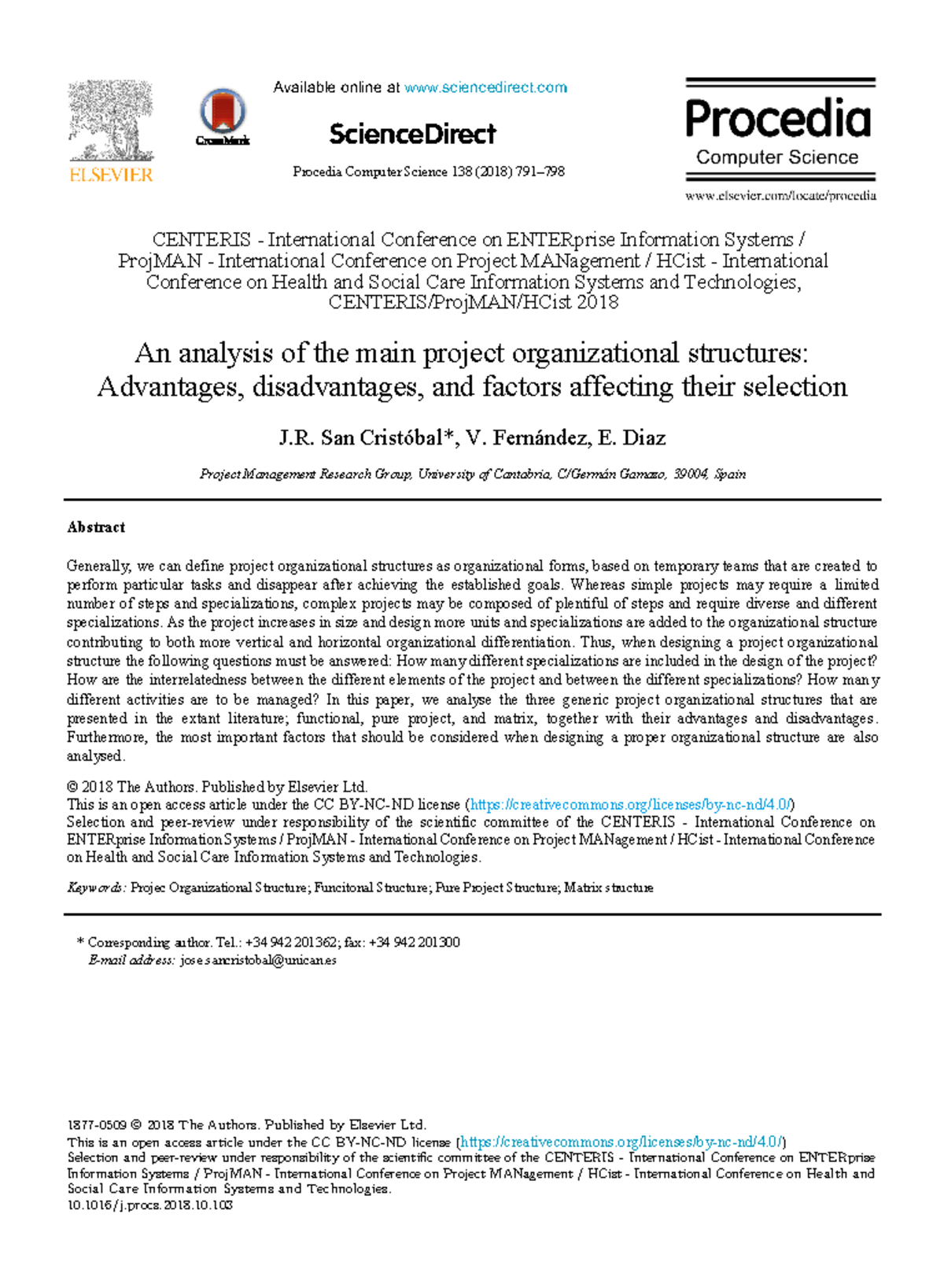 An analysis of the main project organizational str - ScienceDirect ...