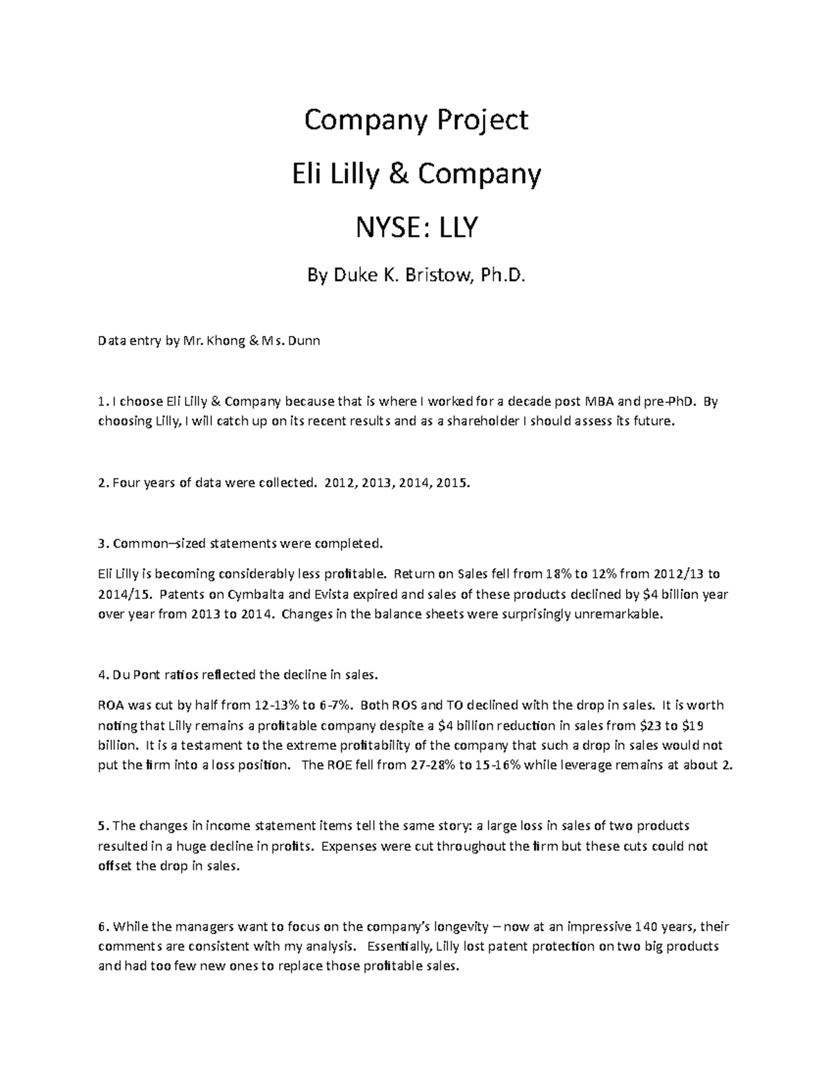 Eli Lilly Analysis Company Project Eli Lilly And Company Nyse Lly By