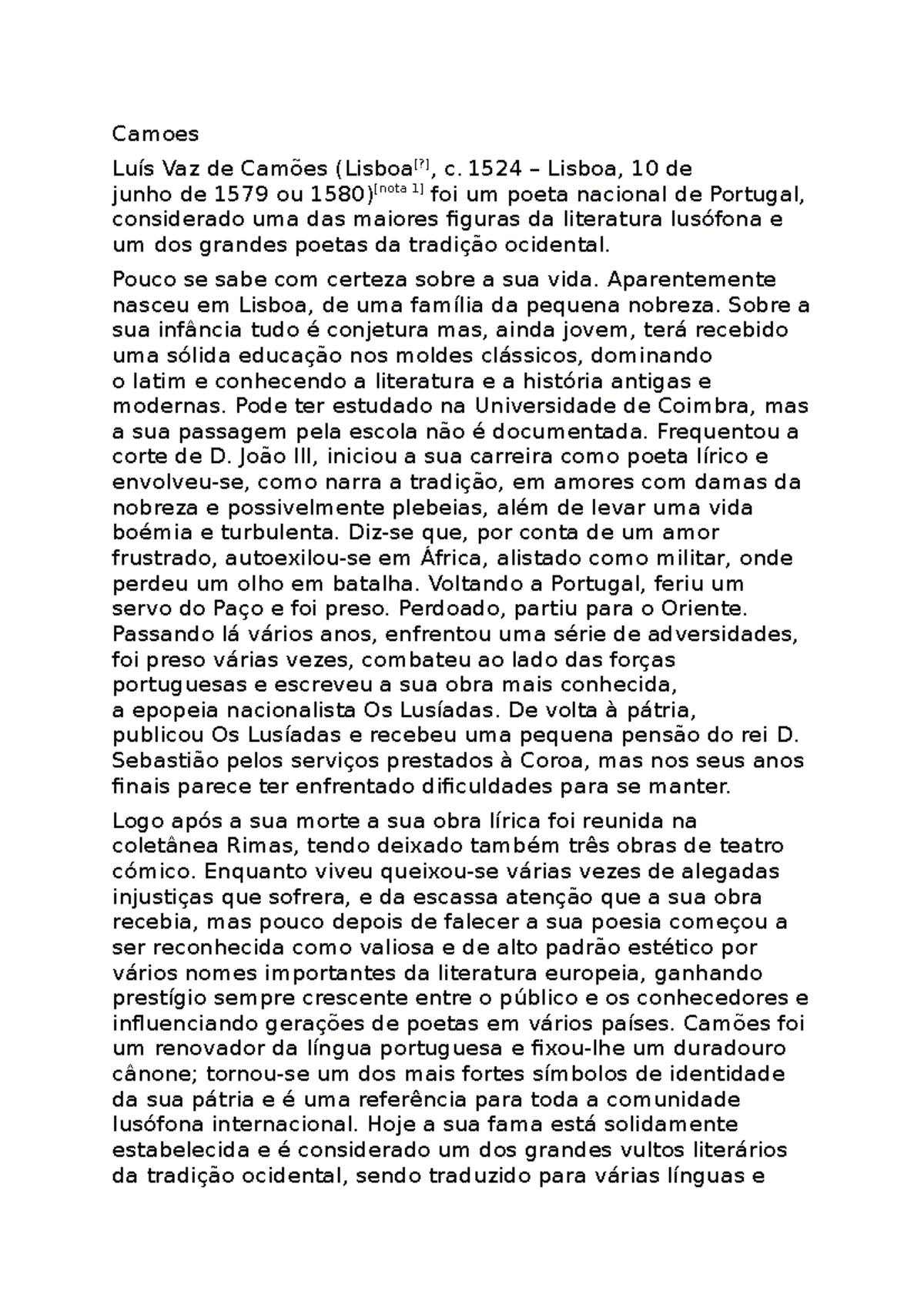 Camoes - Camoes Luís Vaz de Camões (Lisboa[?], c. 1524 – Lisboa, 10 de ...