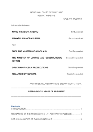 Second Respondents Heads of Argument - IN THE HIGH COURT OF SOUTH AFRICA MPUMALANGA DIVISION ...