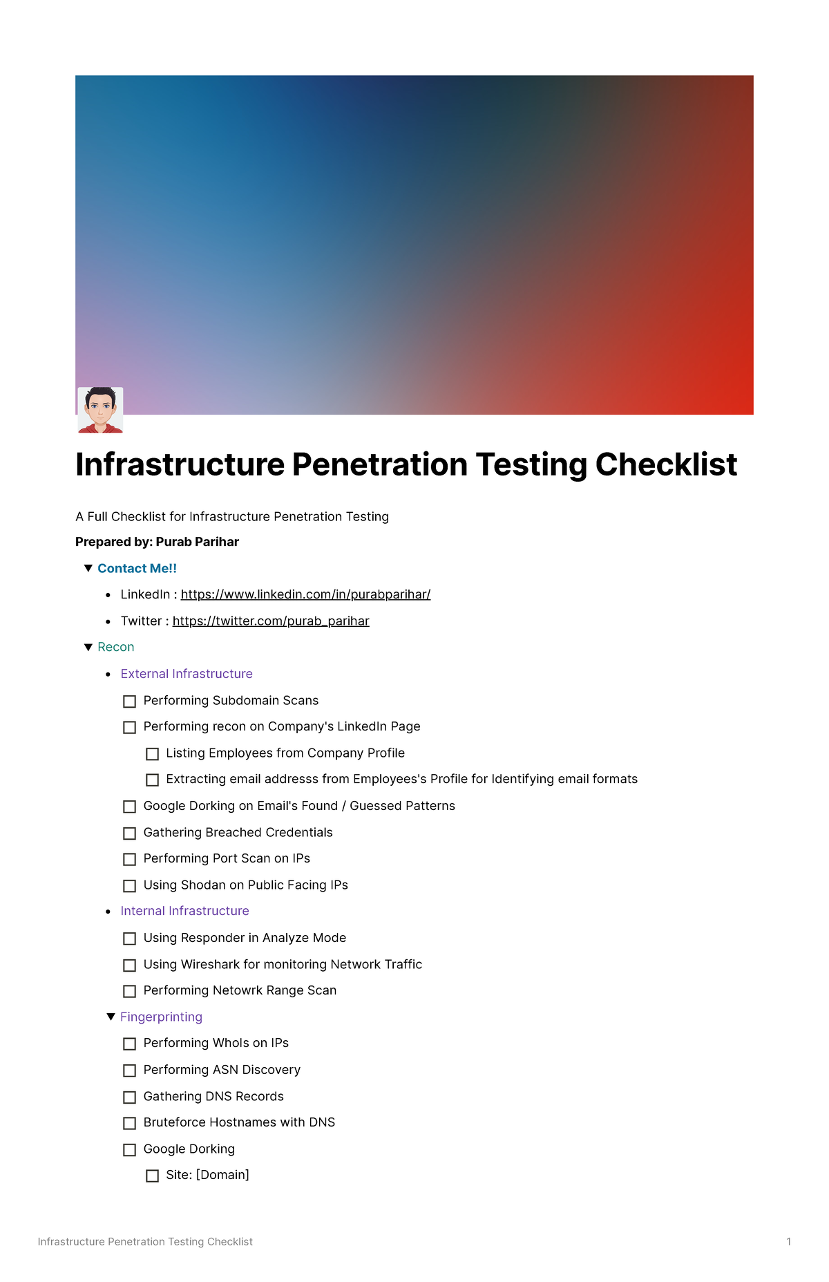 Ppentesting Checklist - Infrastructure Penetration Testing Checklist A