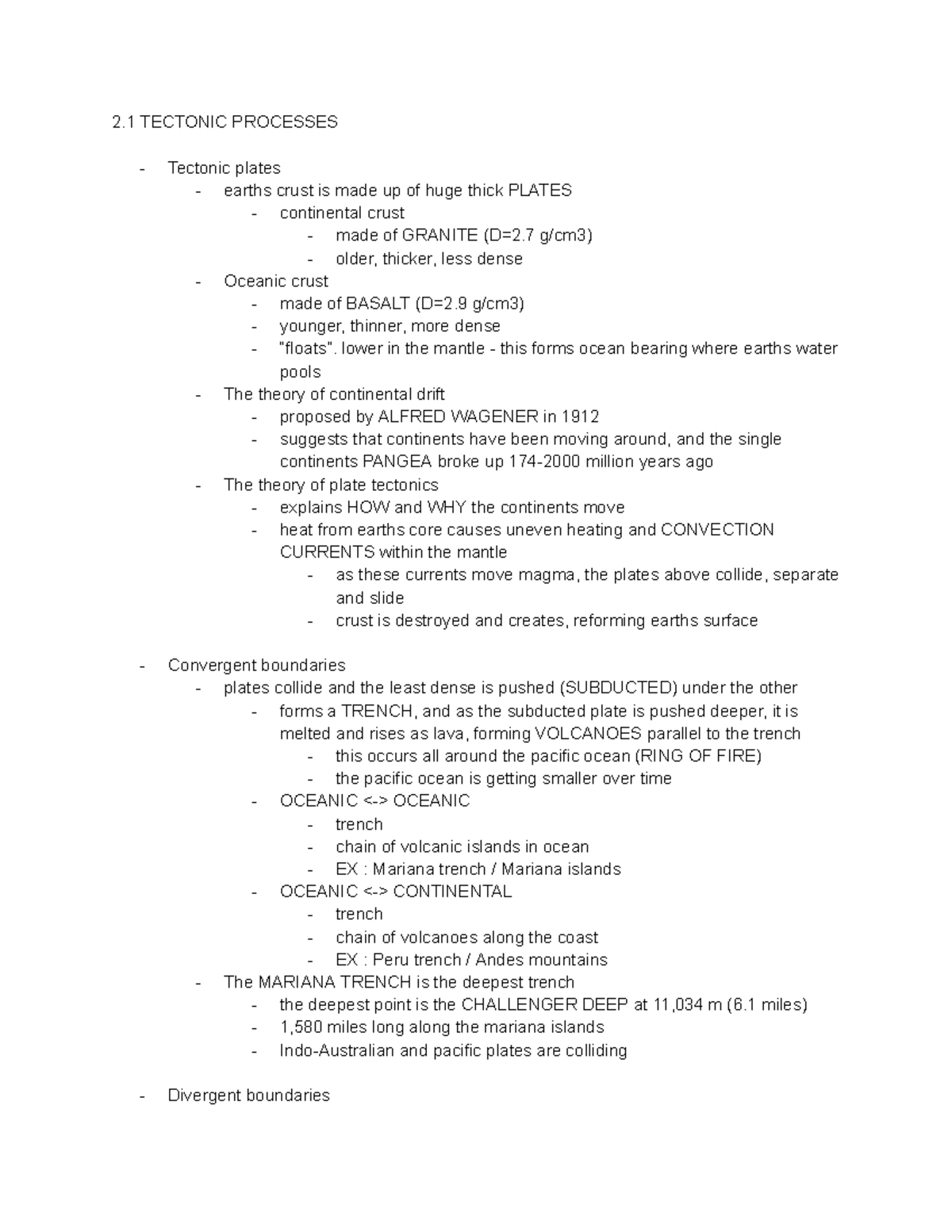 AICE Marine UNIT 2 Notes - 2 TECTONIC PROCESSES Tectonic plates earths ...