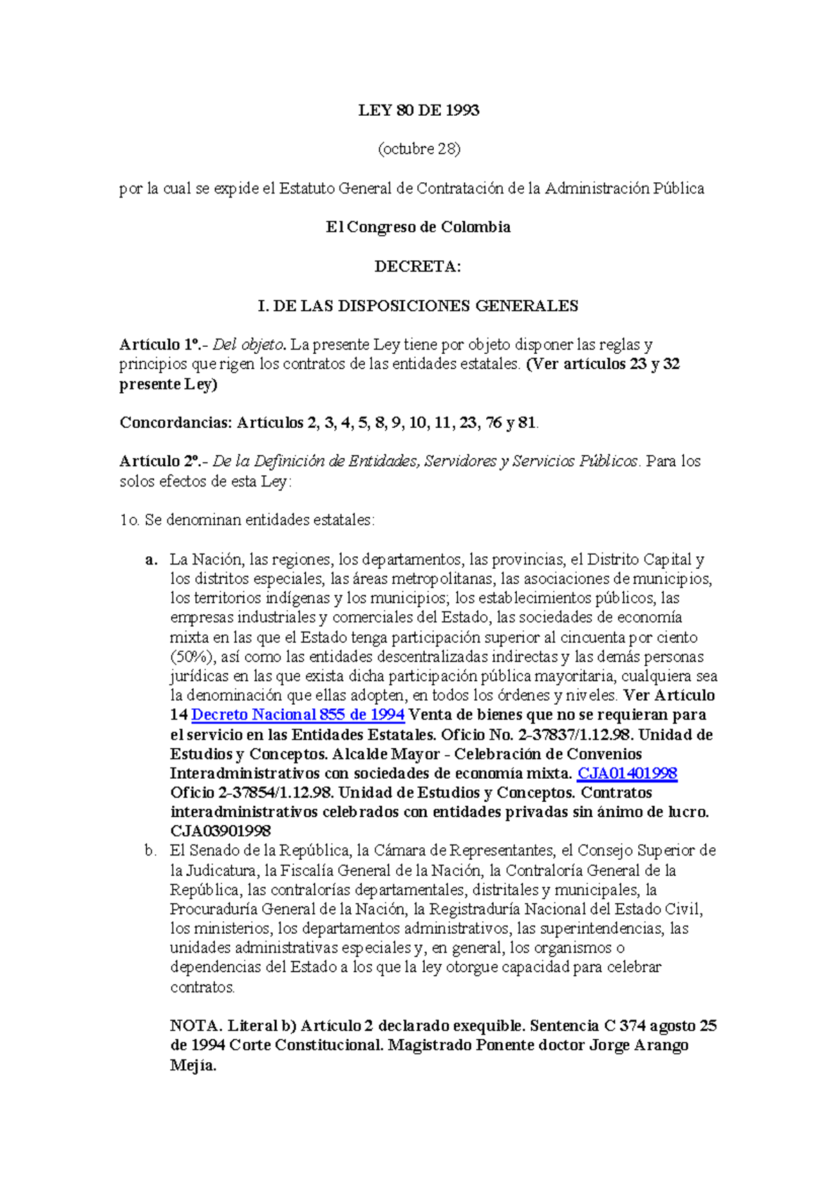 Ley 80 de 1993 - Resumen Contratos - LEY 80 DE 1993 (octubre 28) por la ...