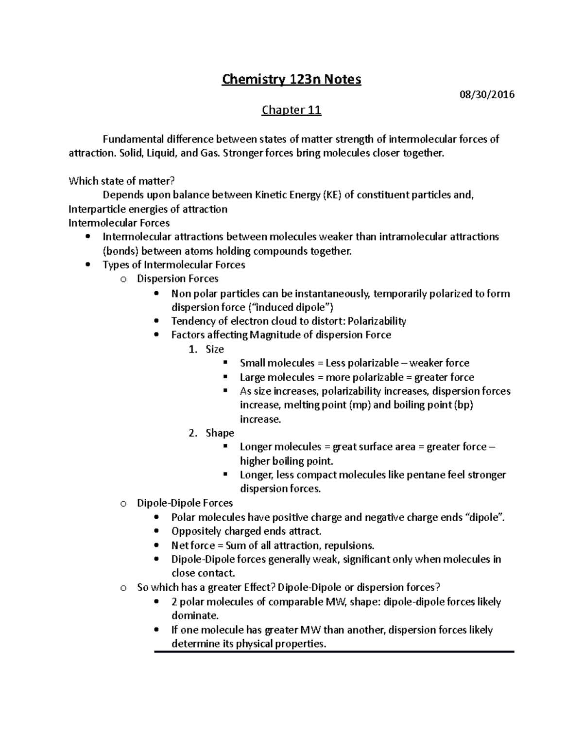 Chemistry 123n Notes - Chemistry 123n Notes 08/30/2016 Chapter 11 ...