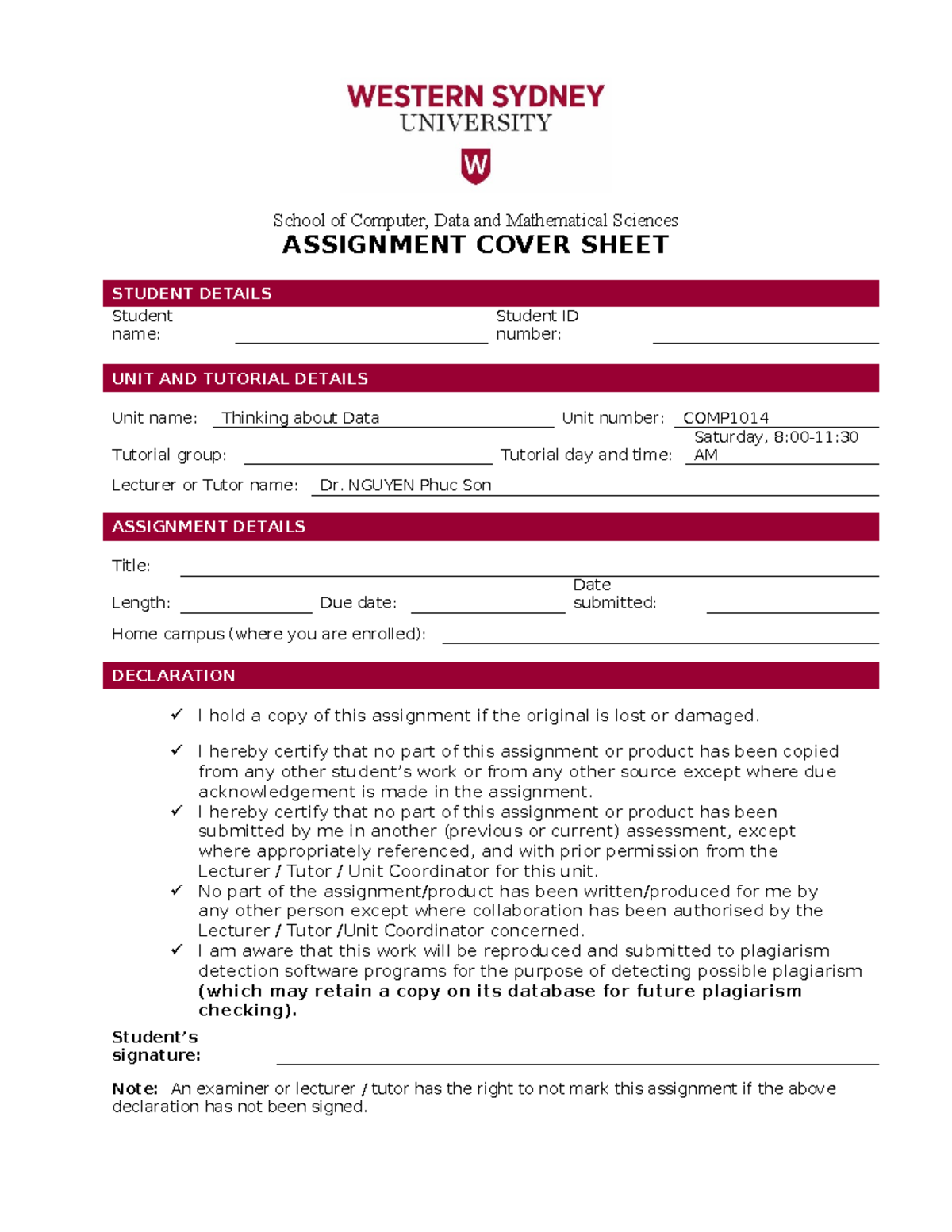 ASM1 Ta D - ASM1 Thinking about data HD - School of Computer, Data and ...