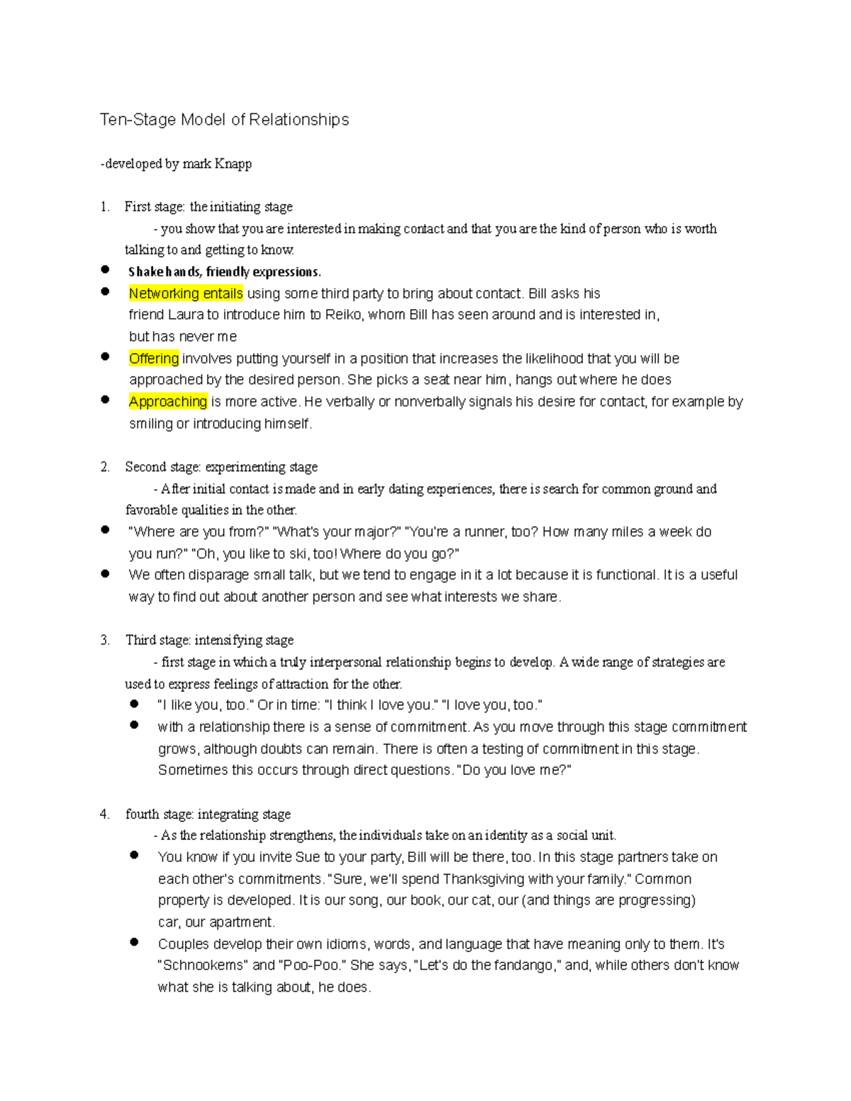 Relationship stages - Ten-Stage Model of Relationships -developed by ...