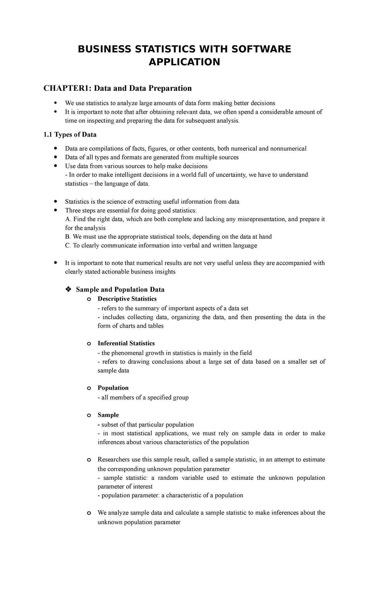 Business Statistics WITH Software Application - BUSINESS STATISTICS ...