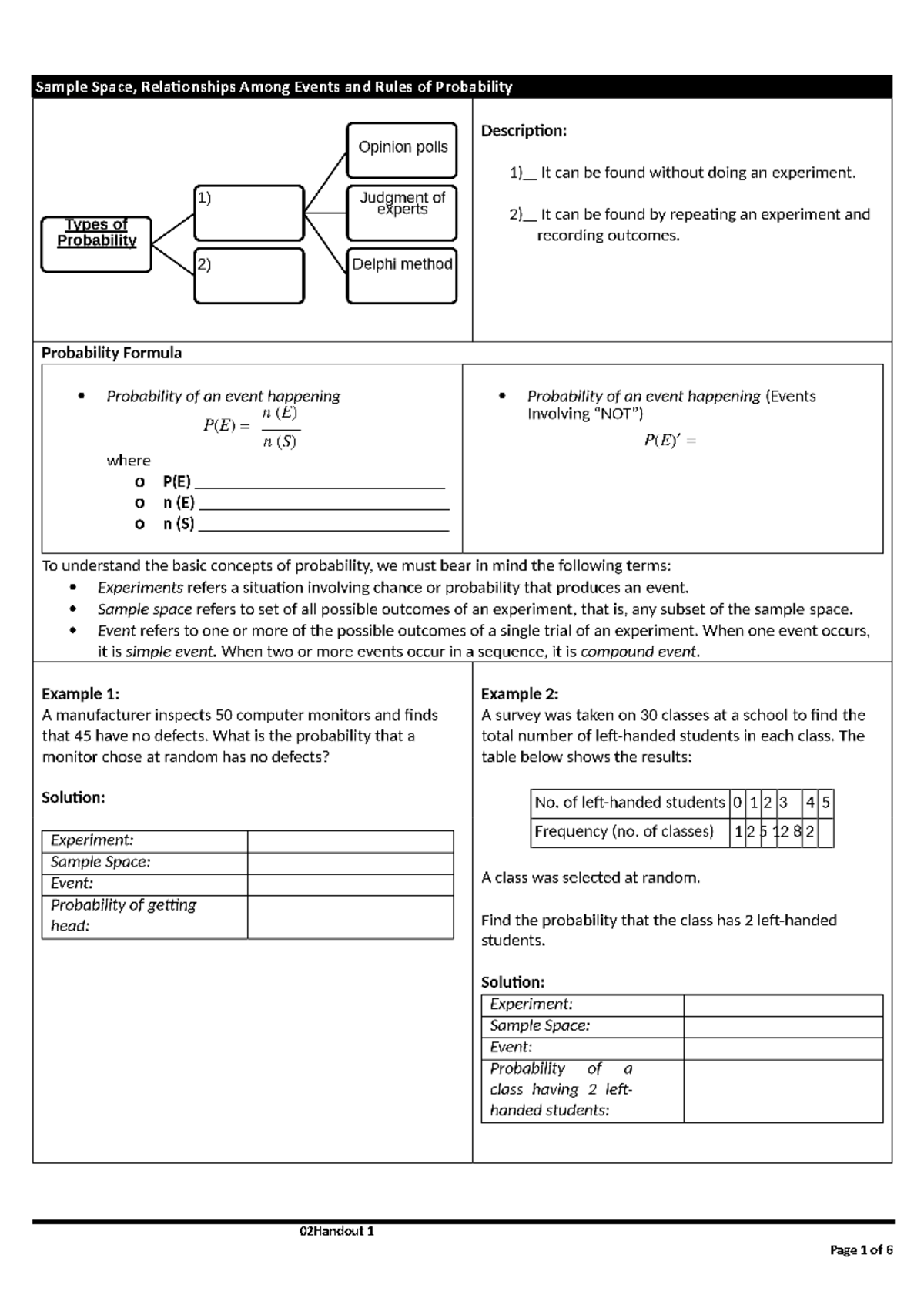 02 Handout 19 - Lecture Notes - Sample Space, Relationships Among ...