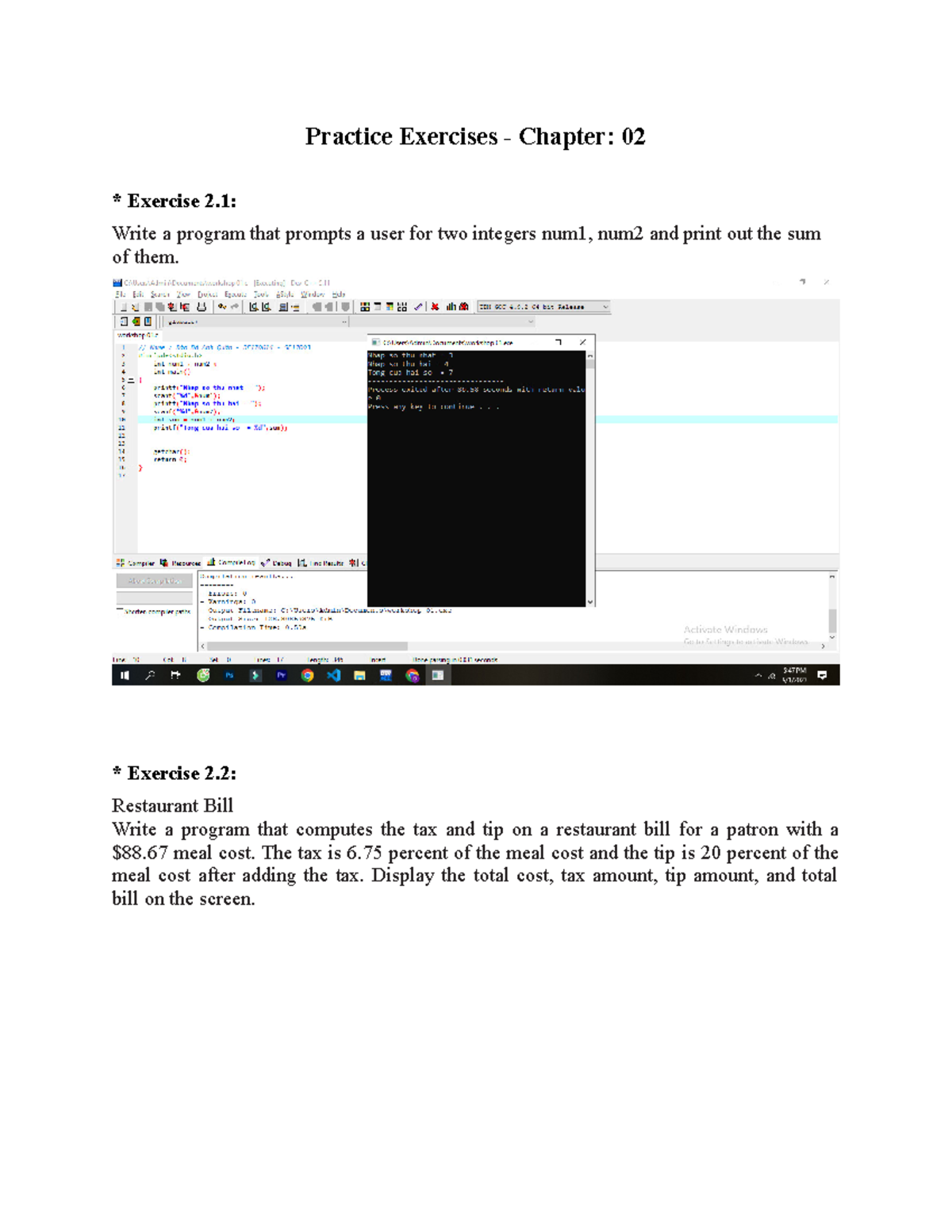 Chapter 2 Exercises - mae - Practice Exercises - Chapter: 02 Exercise 2 ...