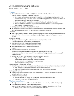 Unit 1 Scientific Evidence - Ethogram Project Plan a set of scientific ...