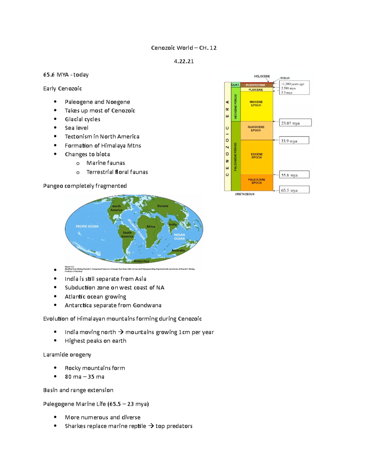 20 - Cenozoic World – CH. 12 - Cenozoic World – CH. 12 4. 65 MYA ...