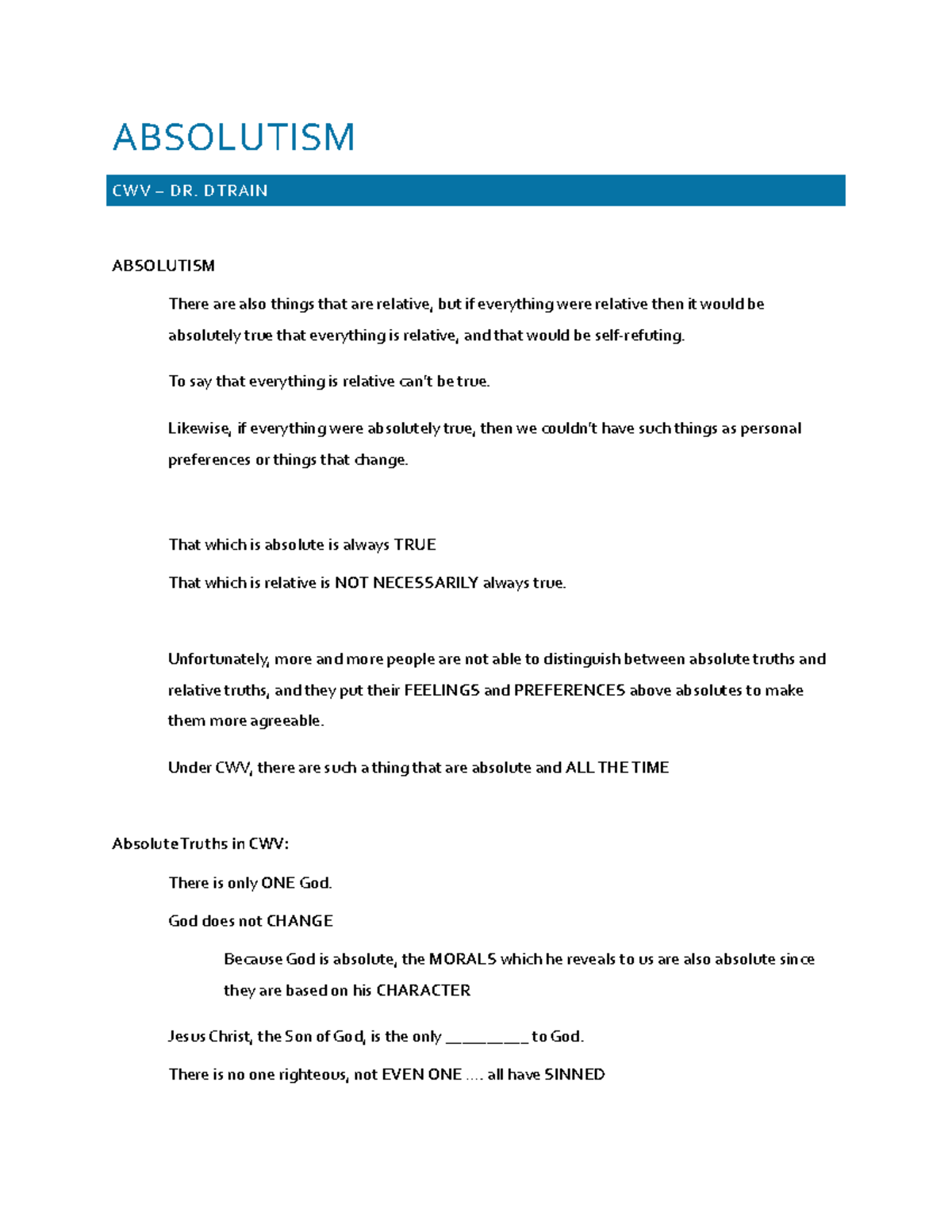 Absolutism notes - cwv101 - ABSOLUTISM CWV – DR. DTRAIN ABSOLUTISM ...