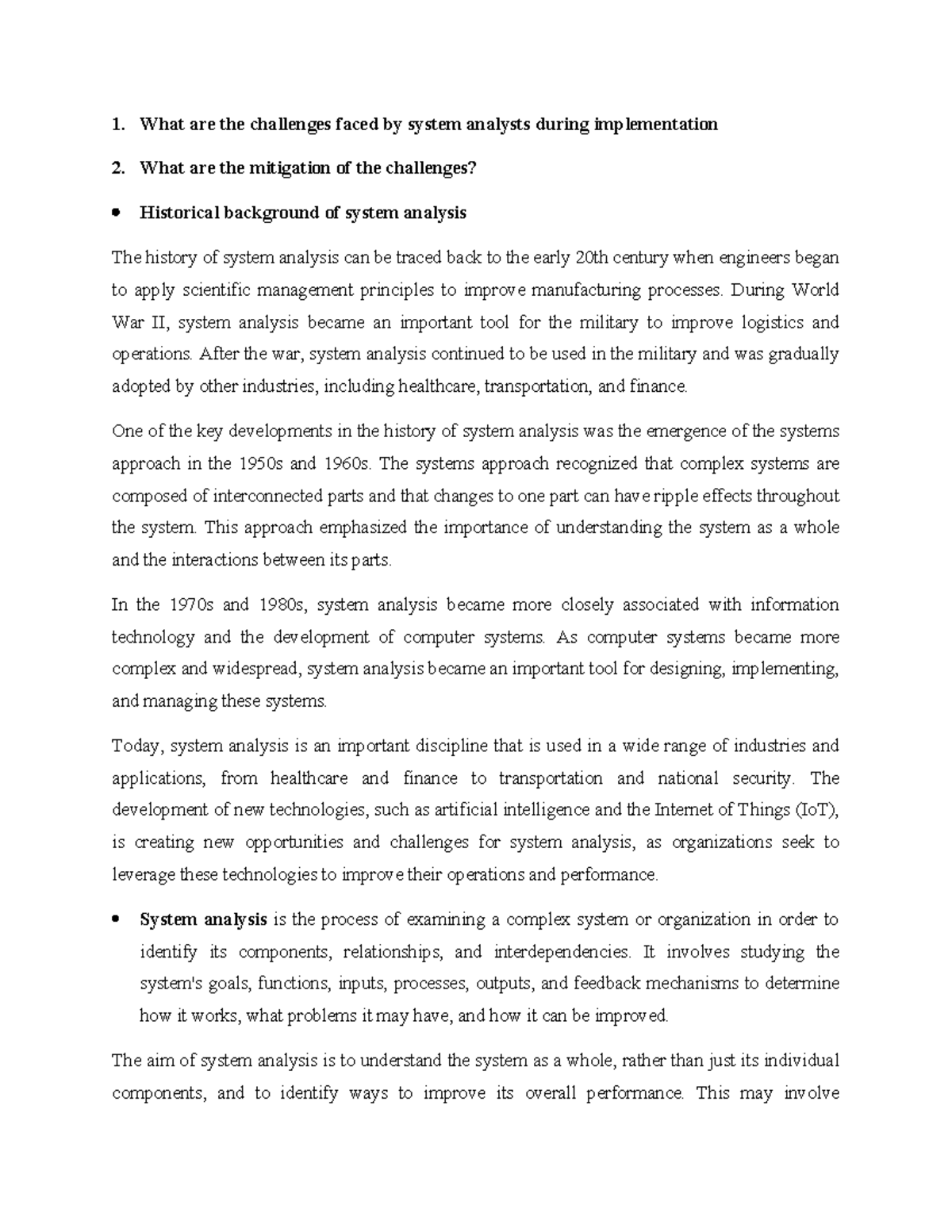 What are the challenges faced by system analysts during implementation ...