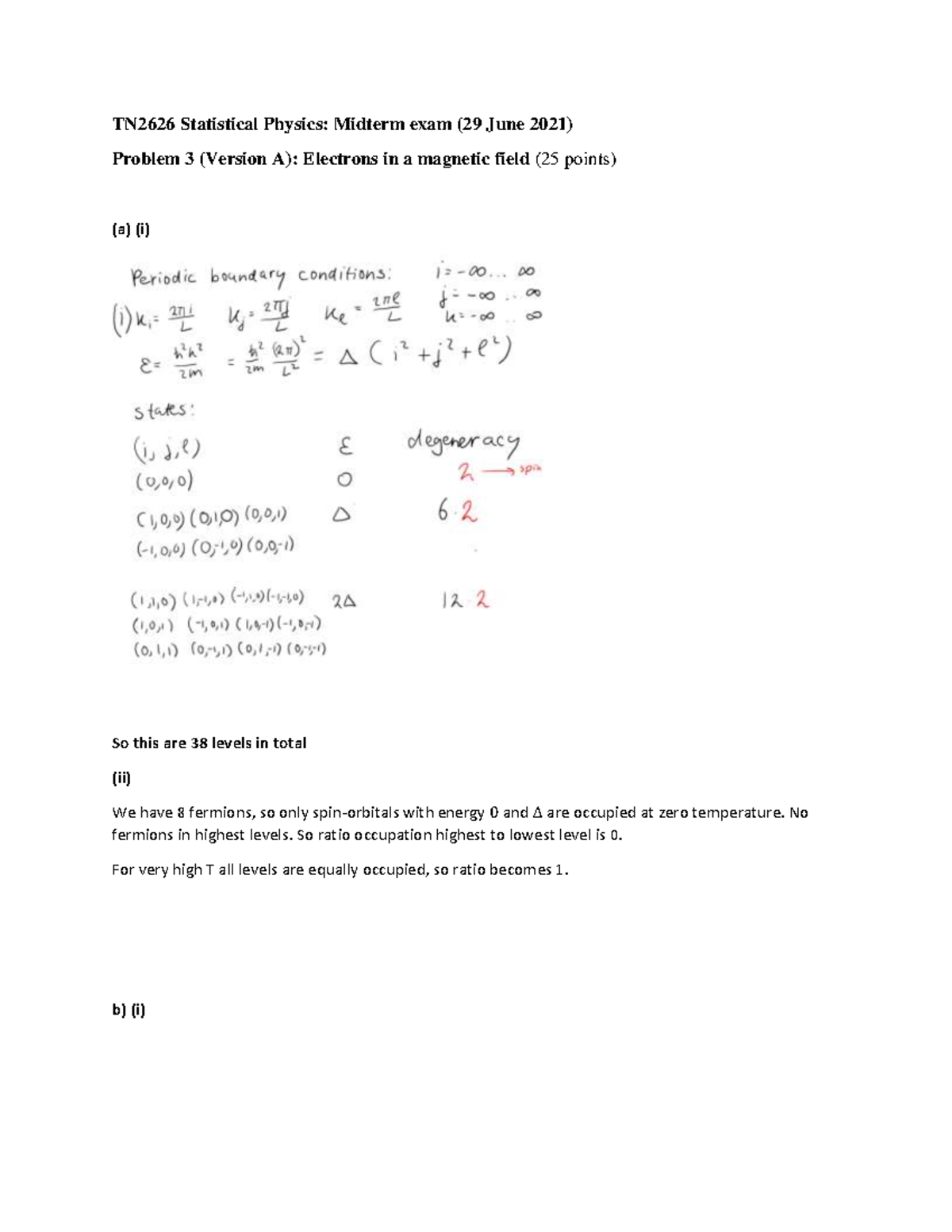 solutions 3A Final 2021 - Statistische Fysica voor de Minor - TN2626 ...