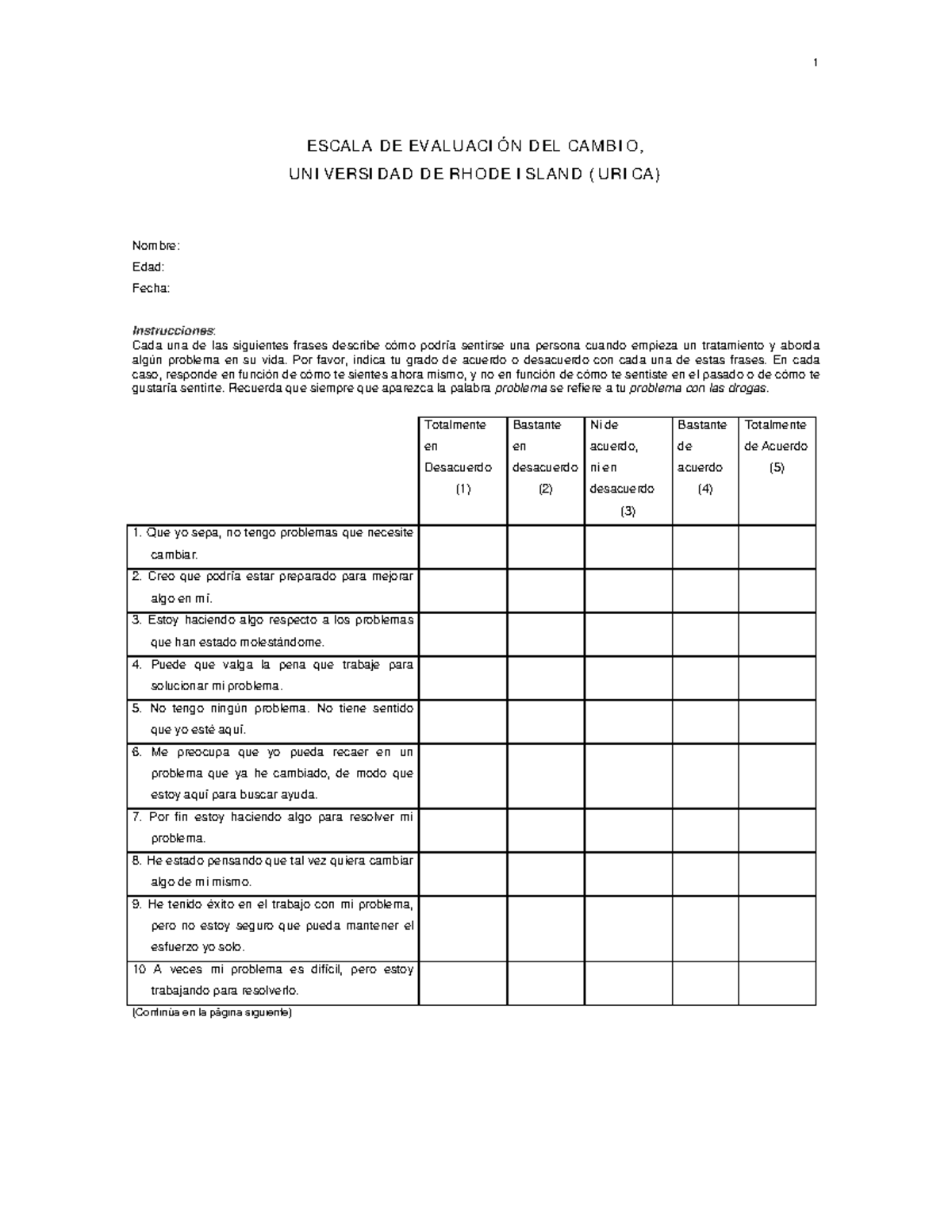 test urica pauta de evaluacion - ESCALA D E EVALUACI ÓN D EL CAM BI O ...