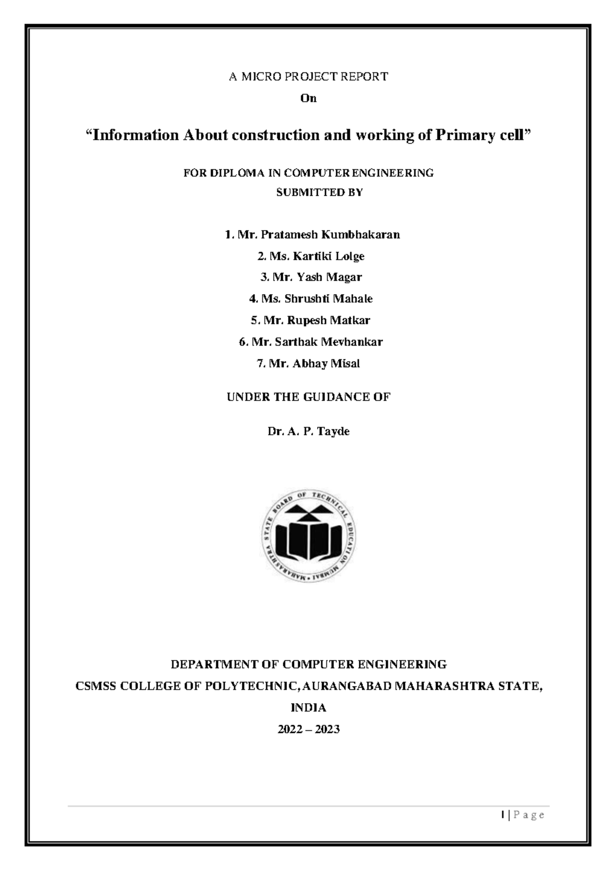 Chem final - micro project - A MICRO PROJECT REPORT On “Information ...