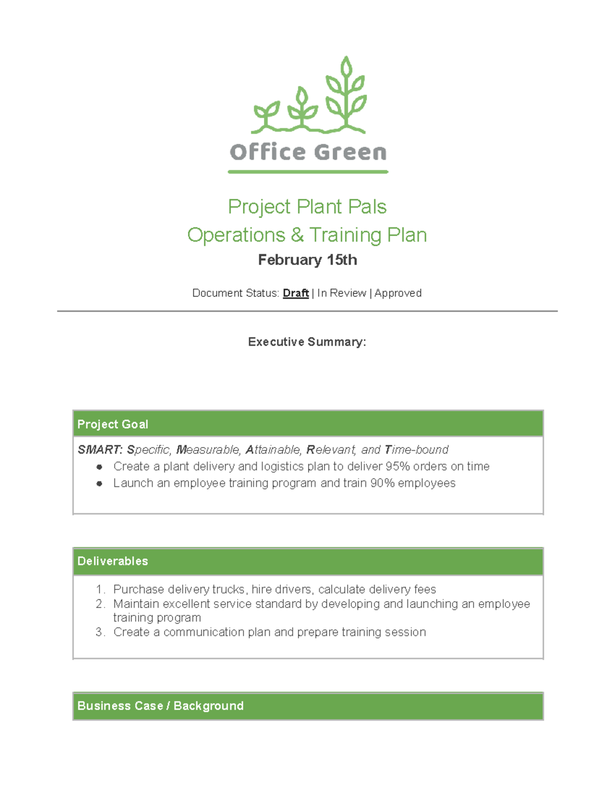 Activity Template Project charter - Project Plant Pals Operations ...