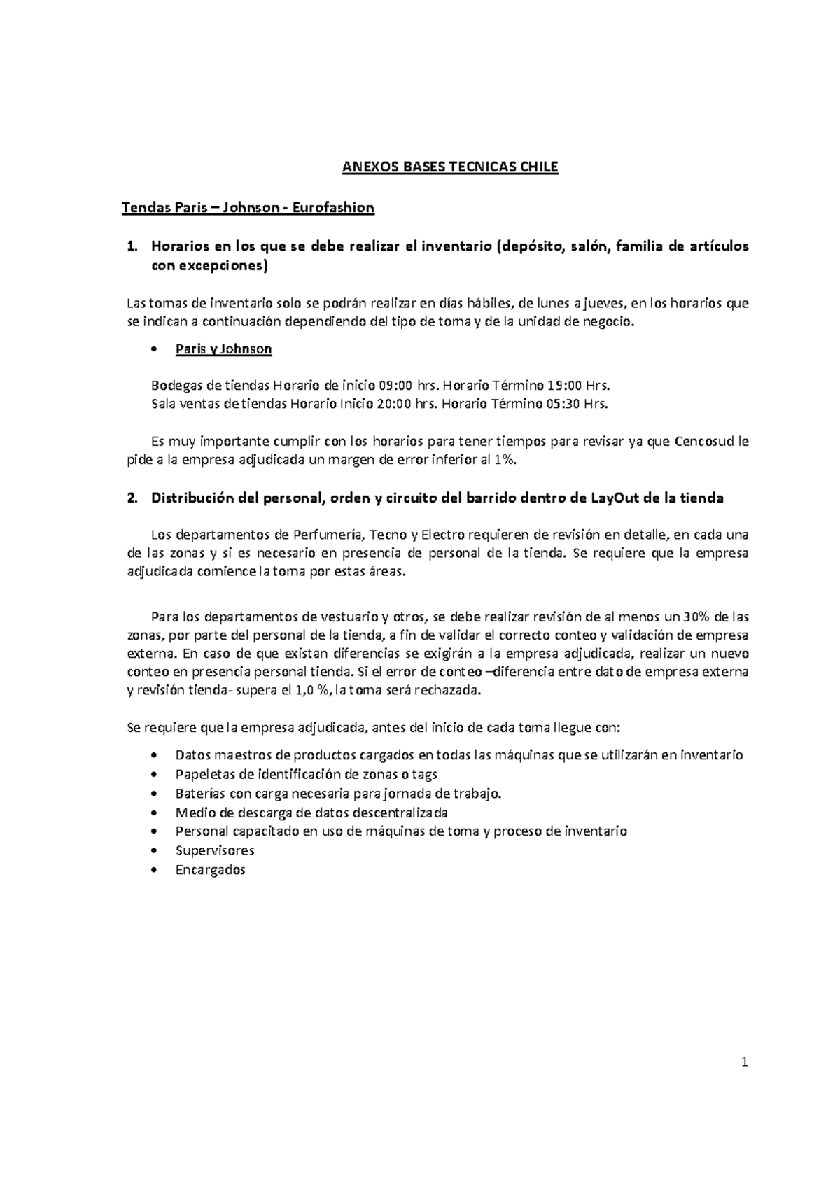 Procedimiento Cencosud Paris-JH - ANEXOS BASES TECNICAS CHILE Tendas ...