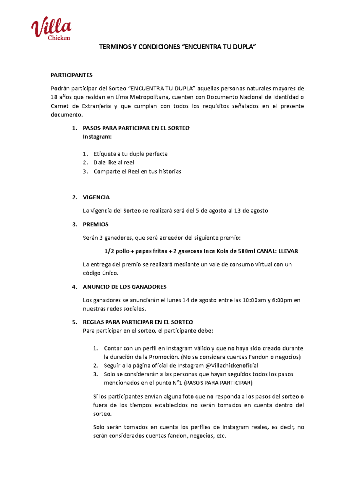 Terminos Y Condiciones - Sorteo Encuentra TU Dupla - TERMINOS Y CONDICIONES “ENCUENTRA TU DUPLA ...