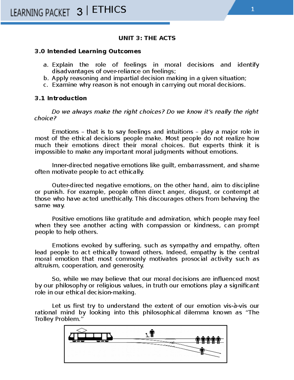 UNIT 3 Module for Ethics - UNIT 3: THE ACTS 3 Intended Learning ...