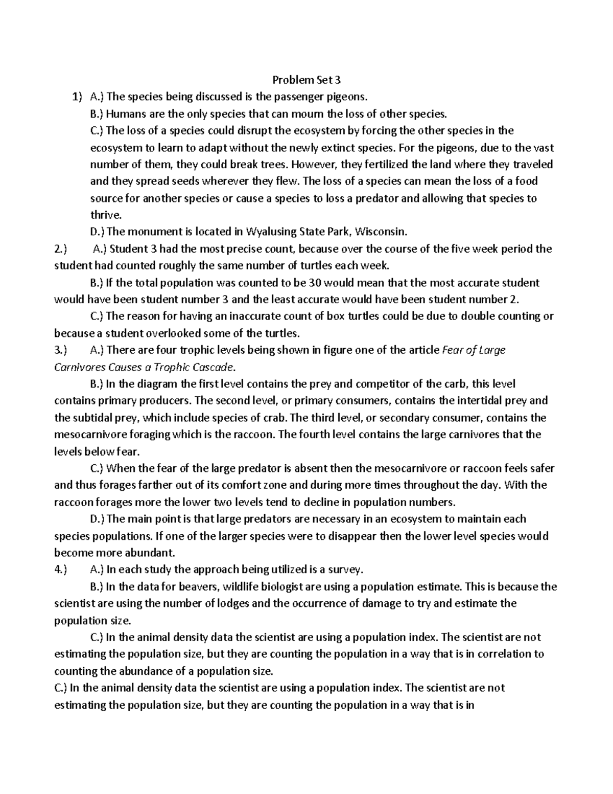 Problem Set 3 - Lecture Notes - Problem Set 3 A.) The species being ...