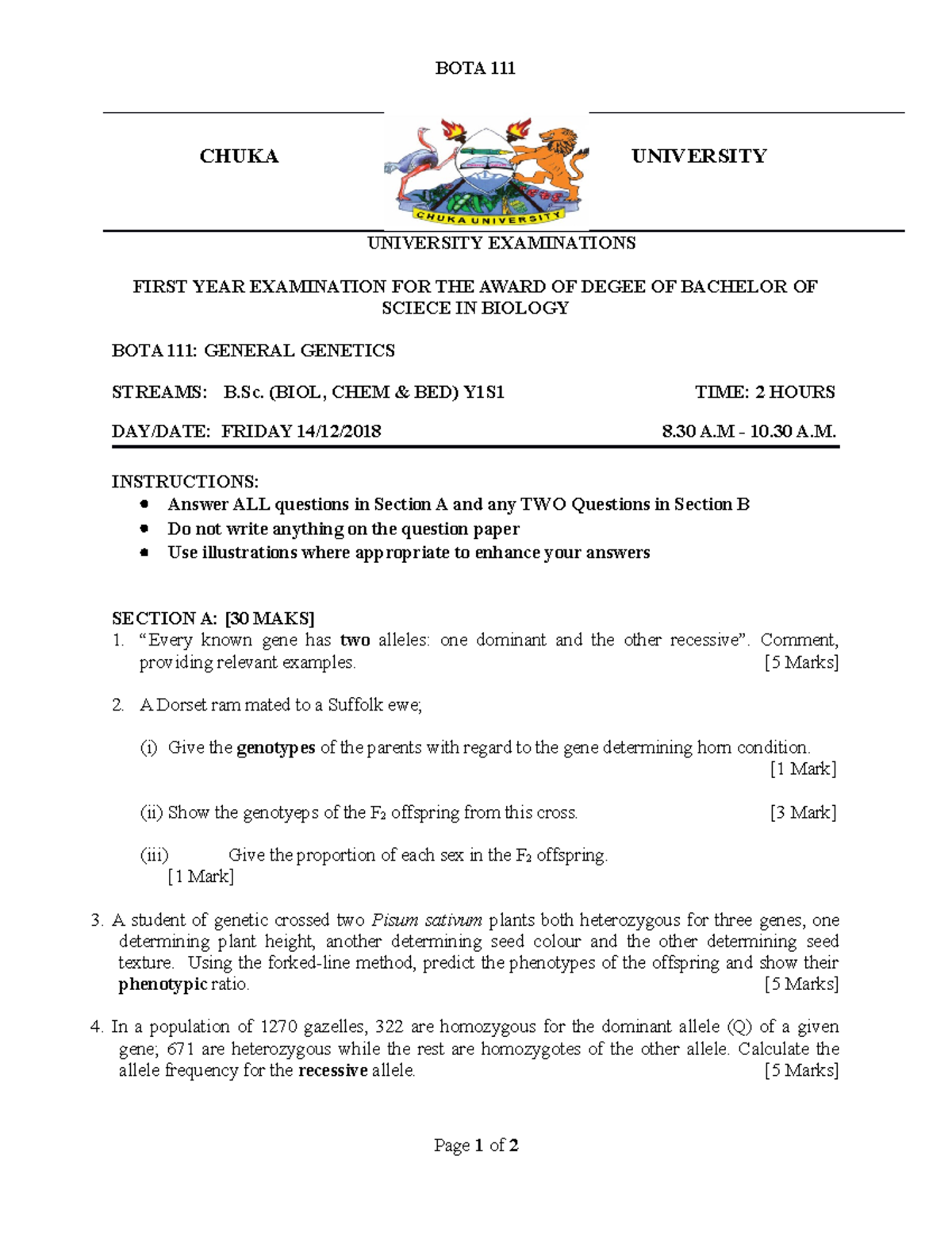 BOTA 111 - Biology notes - BOTA 111 CHUKA UNIVERSITY UNIVERSITY ...