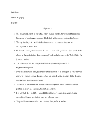 Assignment Three - Cadi Beard World Geography Schneider 2/6/ Assignment ...