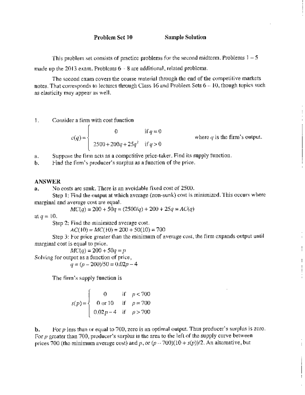 PS 10 solution - assignment 10, assignment 10 - Problem Set 10 Sample ...